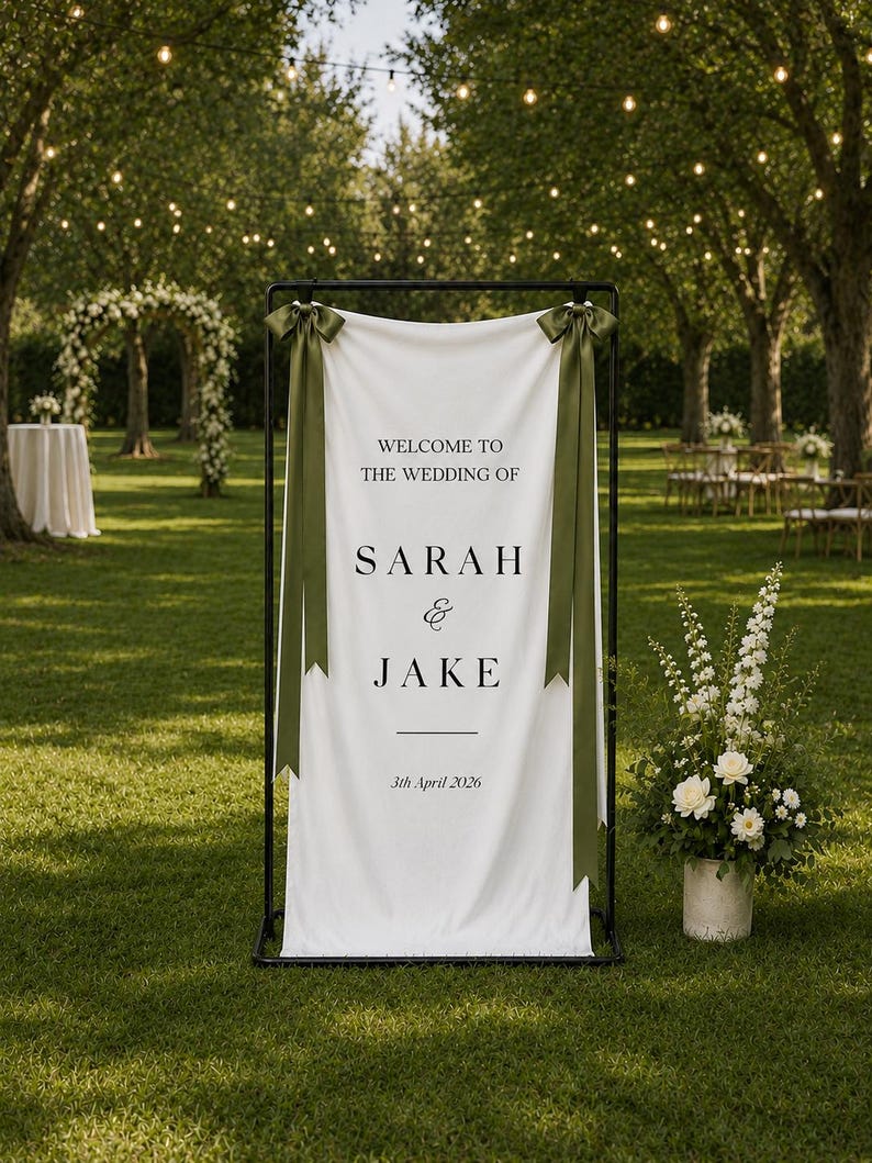 Custom Wedding Fabric Sign, Linen Welcome Signage, Personalized Bridal ...