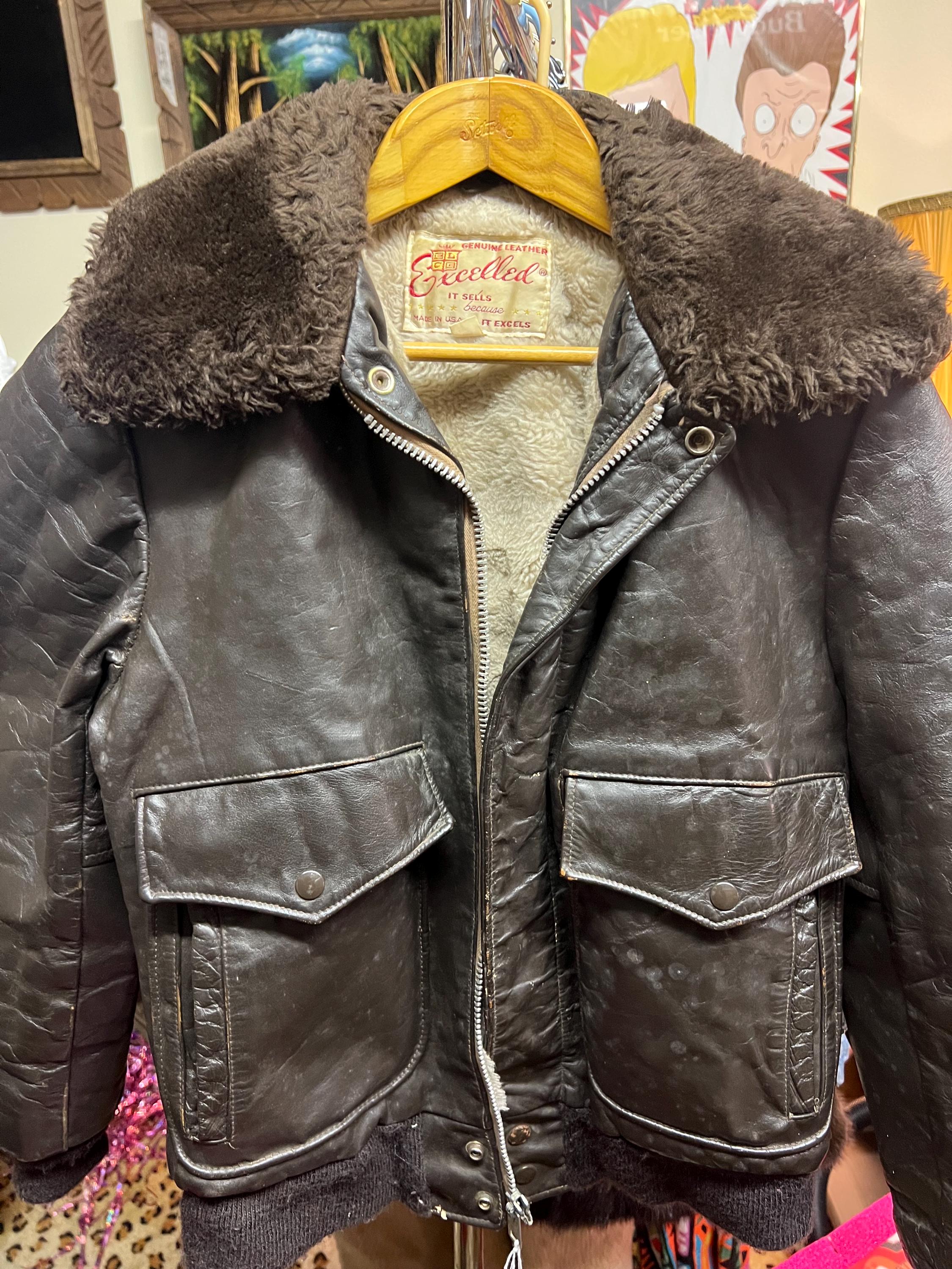 Vintage Excelled Leather Bomber Jacket 60s/70s Sherpa Lined Flight ...