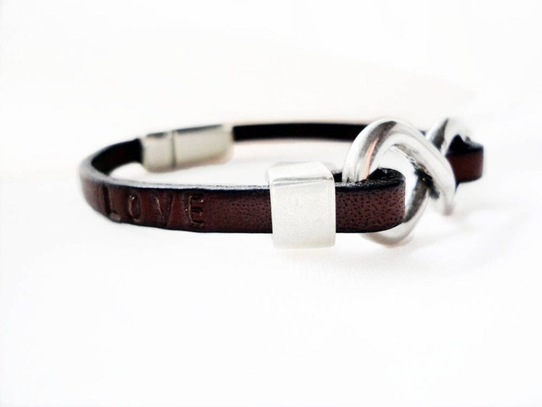 Personalized Engraved Leather Infinity Bracelet, Unisex, Silver Plated ...