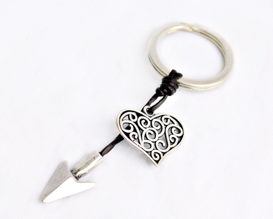 Arrowhead Leather Keychain Arrowhead and Heart Tassel Key - Etsy