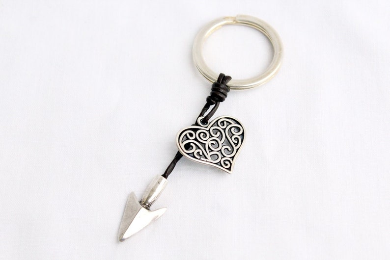 Arrowhead Leather Keychain Arrowhead and Heart Tassel Key - Etsy