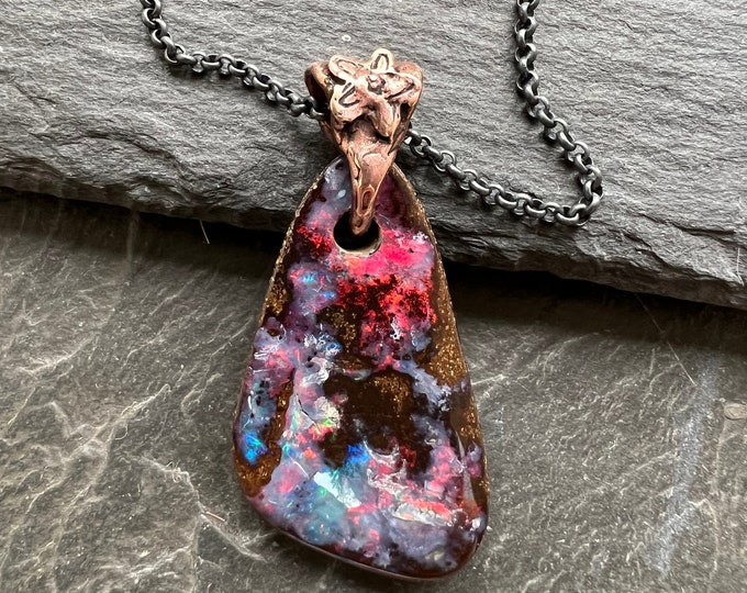 Australian Winton Opal Necklace, Red Flash Opal Jewellery, Unique ...