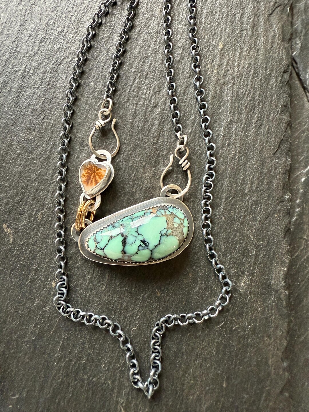Variscite Mixed Metal Necklace: Gold and Silver Jewellery - Etsy