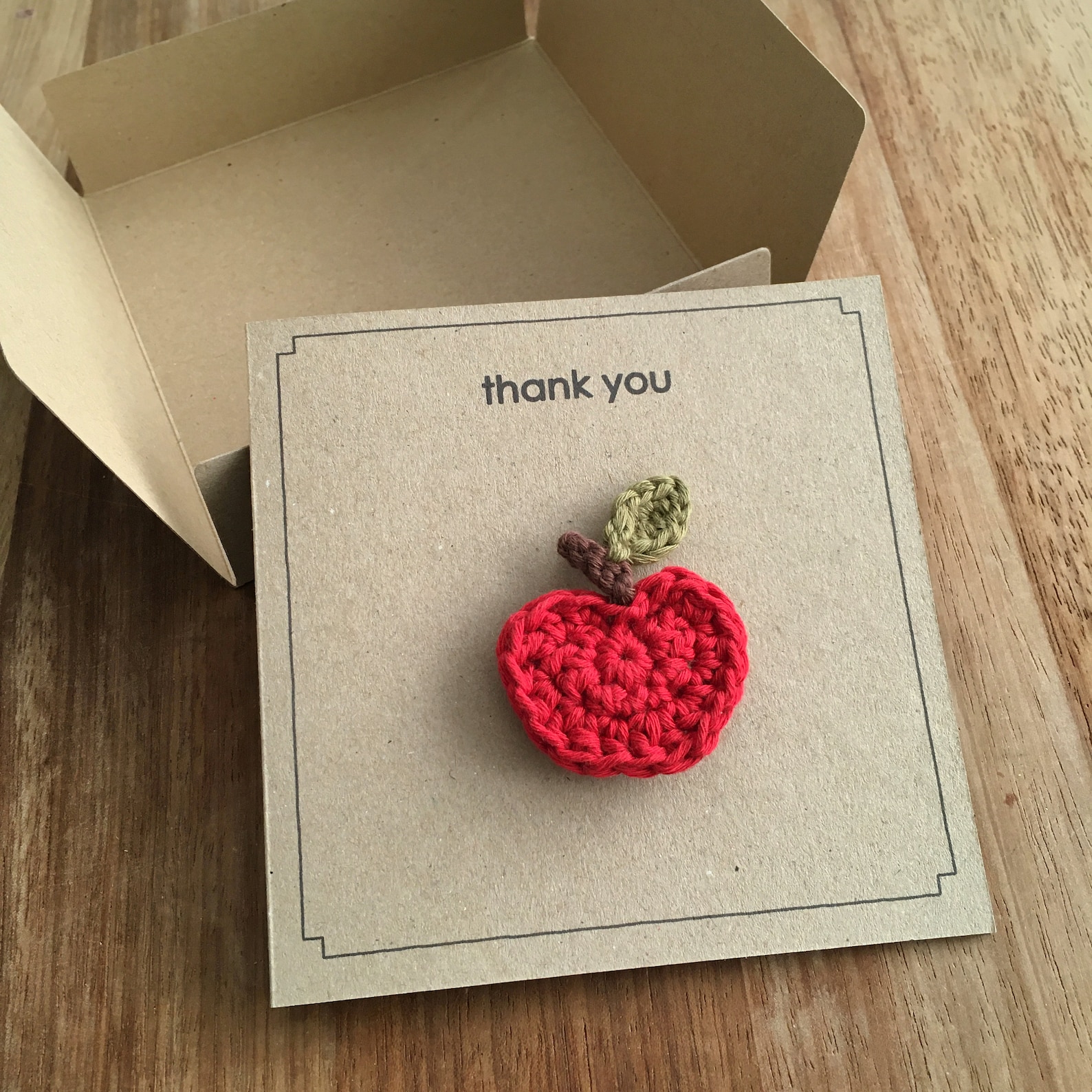 Teacher Thank You Card With Apple Brooch / Eco-friendly Recycled Card ...