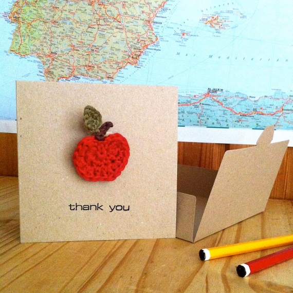 Teacher Thank you Card with Apple Brooch / Thankyou Gift / | Etsy
