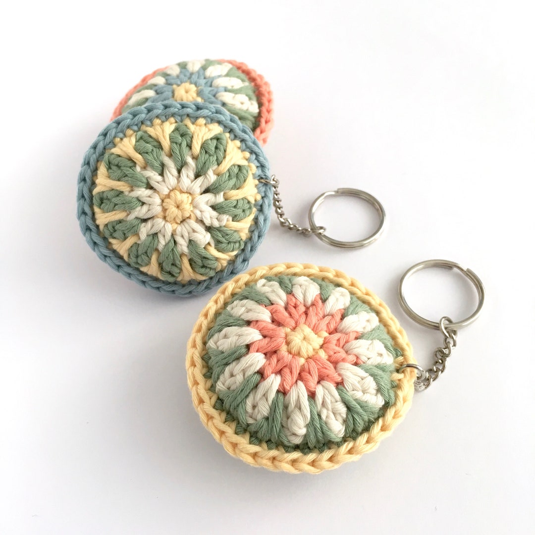 Organic Cotton Crochet Keychain / Bag Charm / Spring Pastel Flower Key ...
