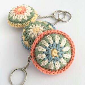 Organic Cotton Crochet Keychain / Bag Charm / Spring Pastel Flower Key ...
