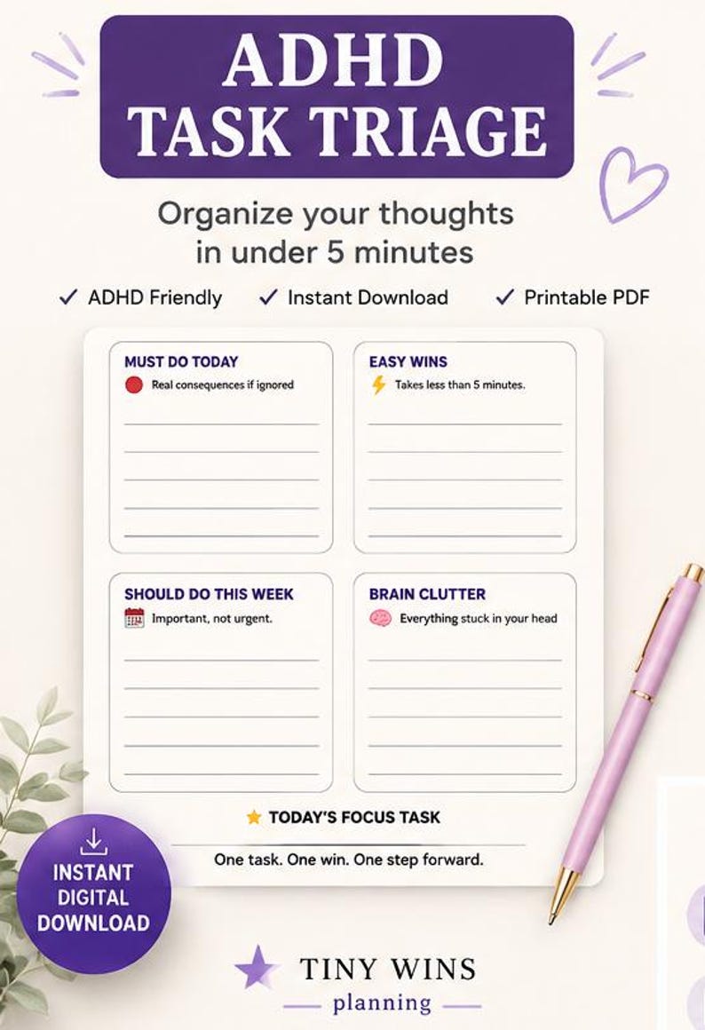 ADHD Task Triage Worksheet – Printable Tool for Overwhelm, Task ...