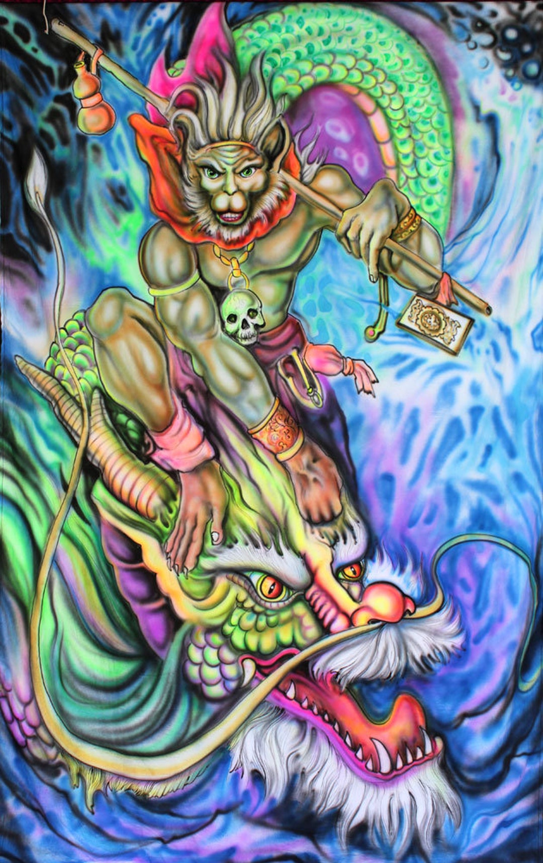 Hanuman / Sun Wukong Fly the Dragon - 7.6ft UV Party Backdrop Neon ...