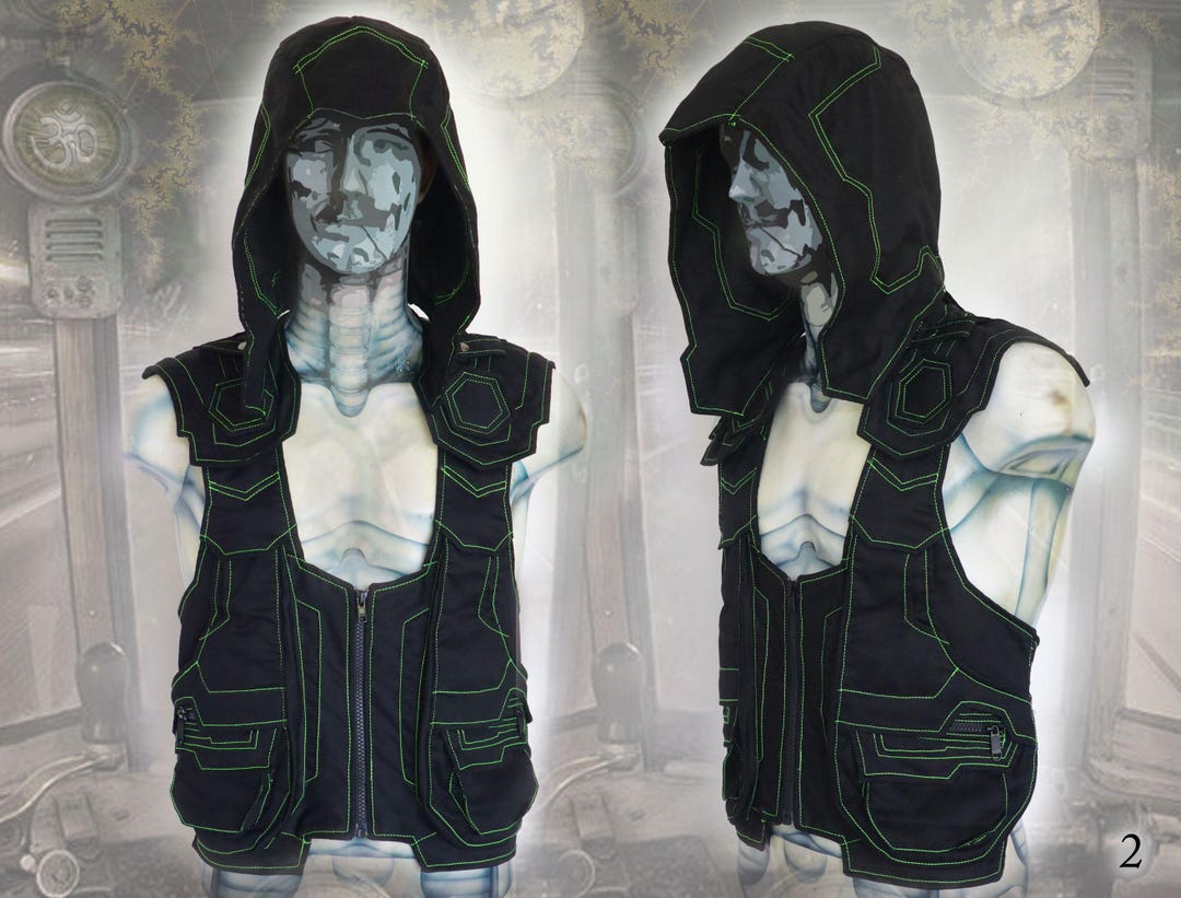 Teleporter Hooded Tech Vest Multi Pockets Cyber Futuristic Clothing for ...