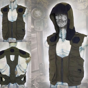 Teleporter Hooded Tech Vest Multi Pockets Cyber Futuristic Clothing for ...