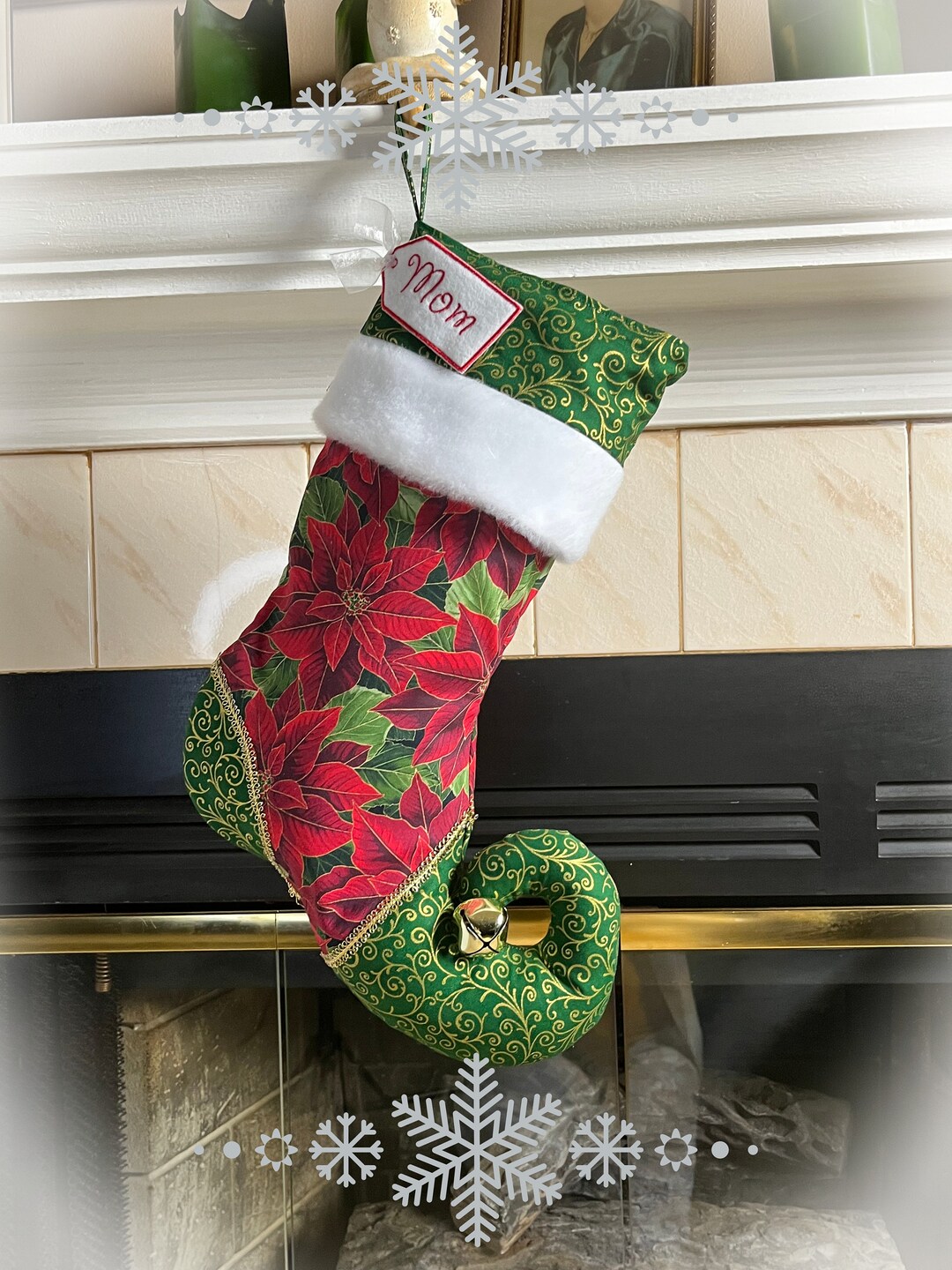 Personalized Christmas Elf Stocking - Poinsettia - Etsy