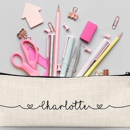 Personalized Name With Heart Cotton Canvas Pencil Case and - Etsy