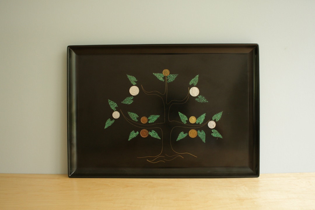 Mid Century Couroc Coin Tree Tray: Inlaid Wood Barware - Etsy