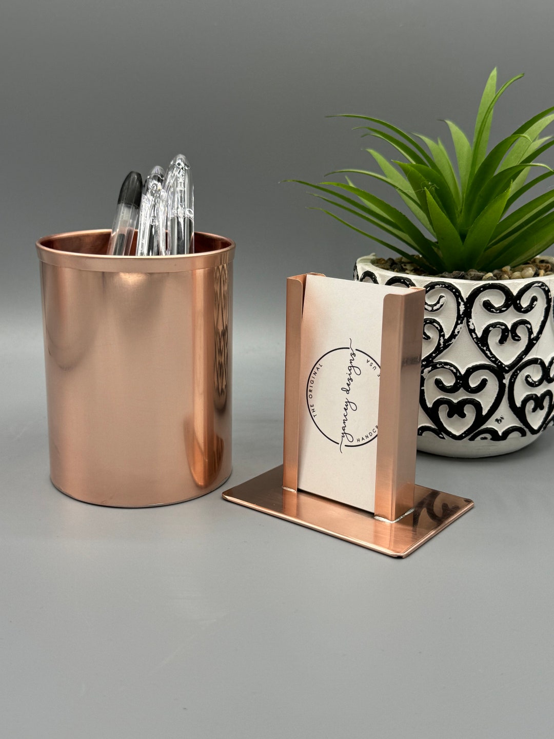 Modern Copper Desk Set: Business Card & Pencil Holder - Etsy