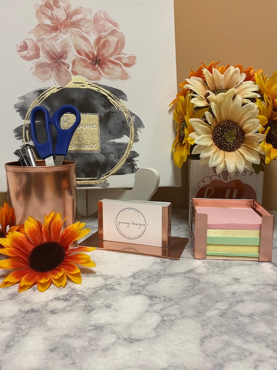 Solid Copper Desk Set Modern Copper Business Card Holder - Etsy