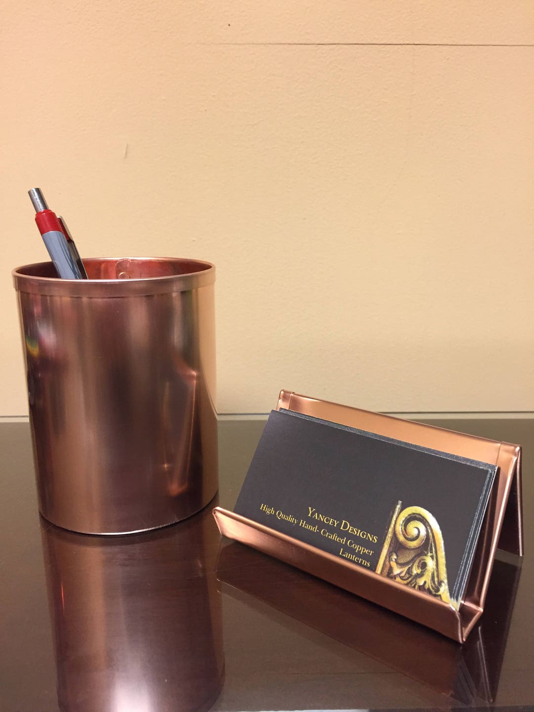 Raw Copper Desk Set: Business Card & Pencil Holder Combo - Etsy