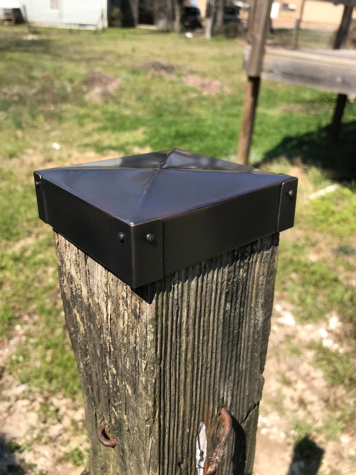 Solid Copper 4x4 Post Cap: Bronze Patina Outdoor Decor - Etsy