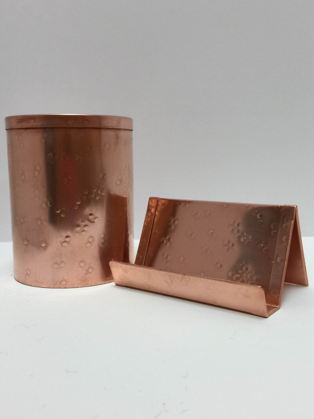 Hammered Copper Desk Set: Pen Holder & Business Card Holder - Etsy