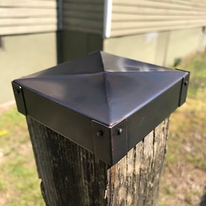 Solid Copper 4x4 Post Cap: Bronze Patina Outdoor Decor - Etsy