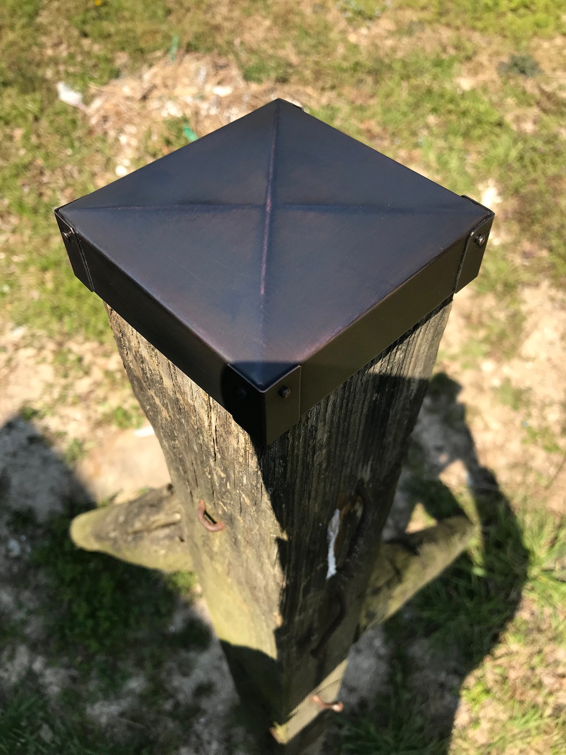 Solid Copper 4x4 Post Cap Bronze Patina Metal Post Cap - Etsy