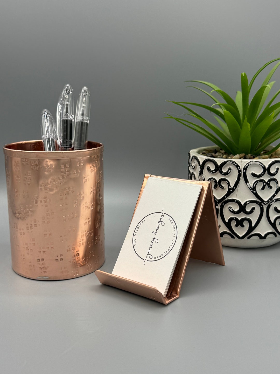 Raw Copper Vertical Square Hammered Combo, Executive Office Desk Set ...