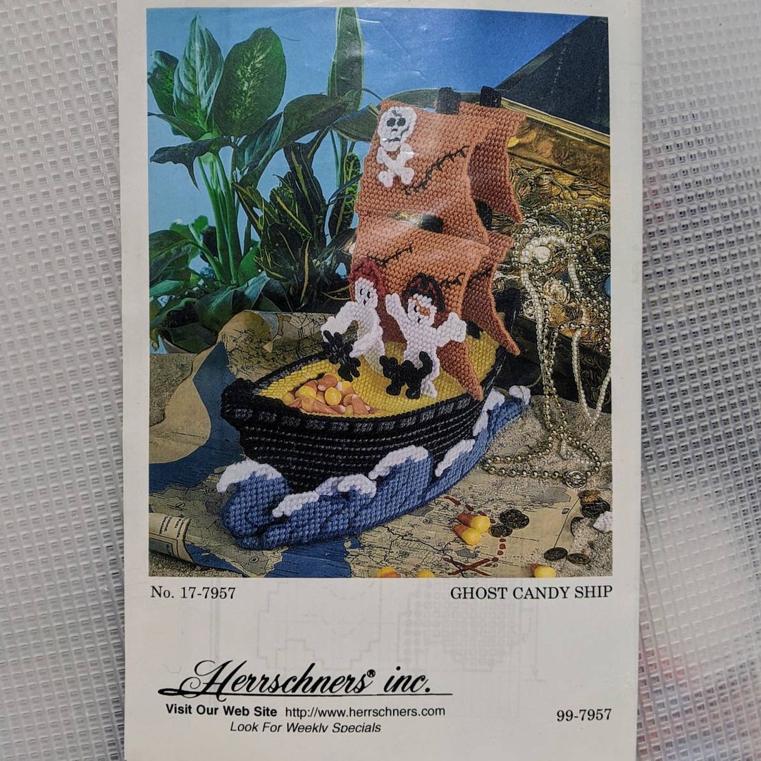 Plastic Canvas Kit Ghost Candy Ship Halloween Candy Dish by Herrschners ...