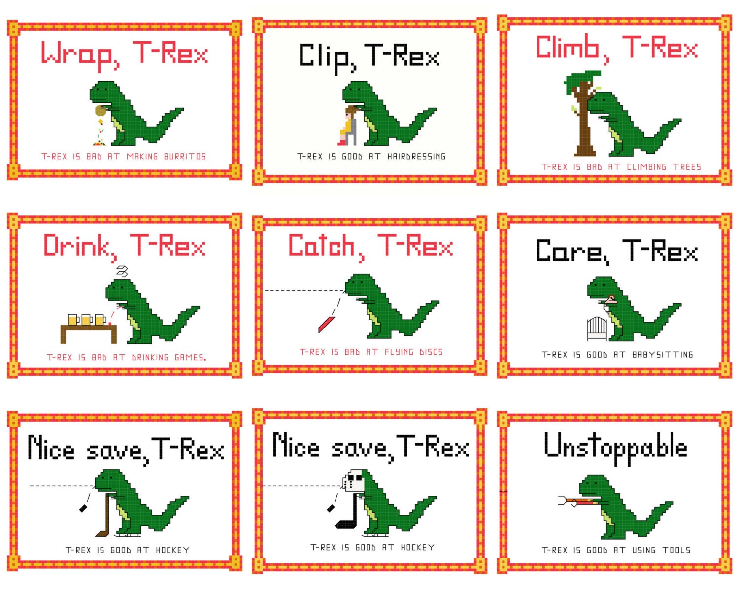 Cross Stitch Pattern Customized T-Rex being good or bad at | Etsy