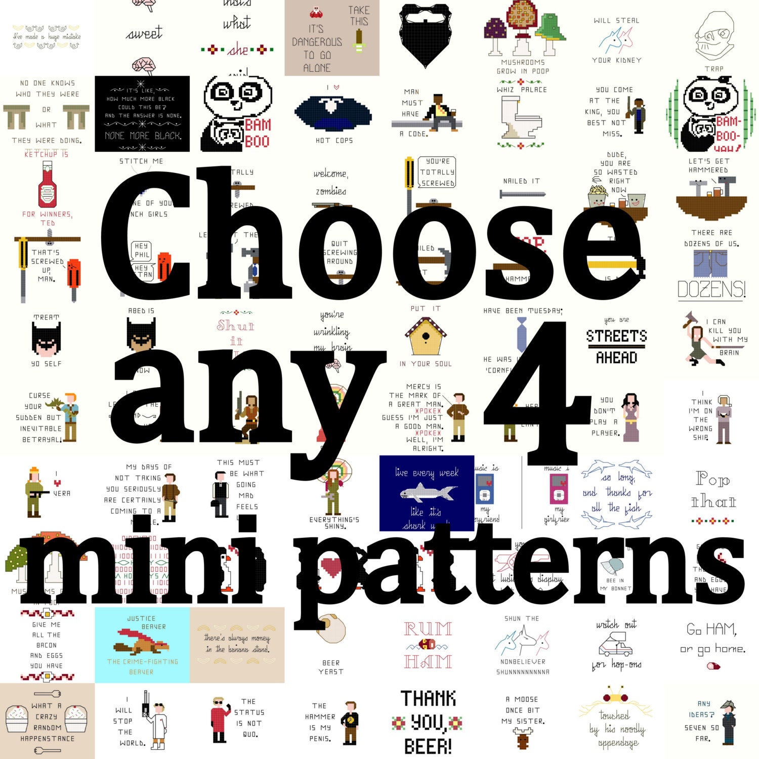 Cross Stitch Patterns -- 4 Mini Patterns of Your Choice - Etsy