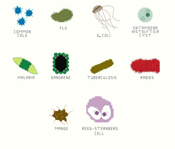 Cross Stitch Pattern Common Microbes set 1 | Etsy