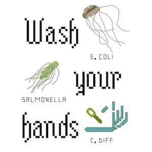 Cross Stitch Patterns -- Wash Your Hands 5x7 (5 Versions) and Bonus ...