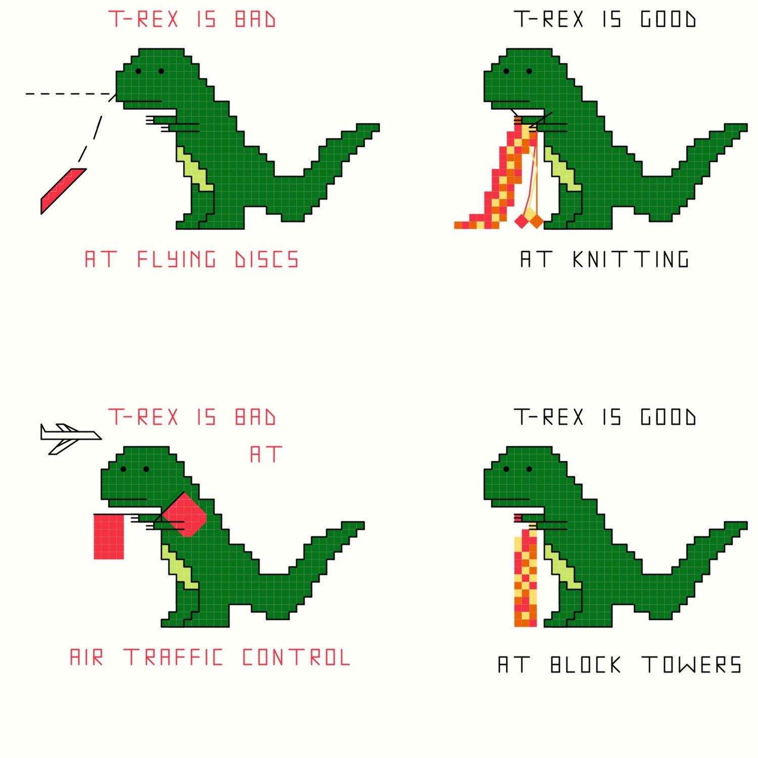 Cross Stitch Patterns T-rex Set 1 4 Patterns of T-rex | Etsy