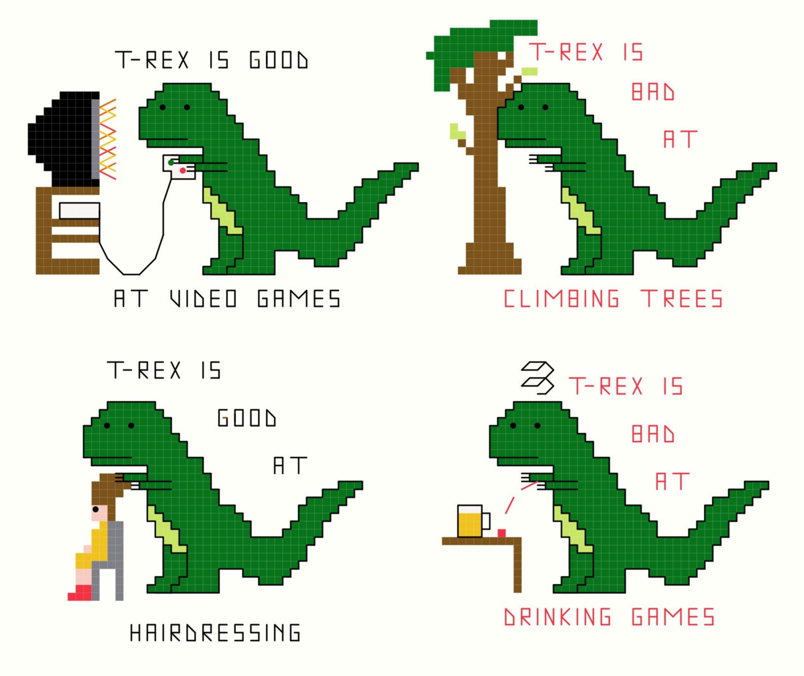 Cross Stitch Patterns -- T-rex Set 1 -- 4 Patterns of T-rex and Doors ...