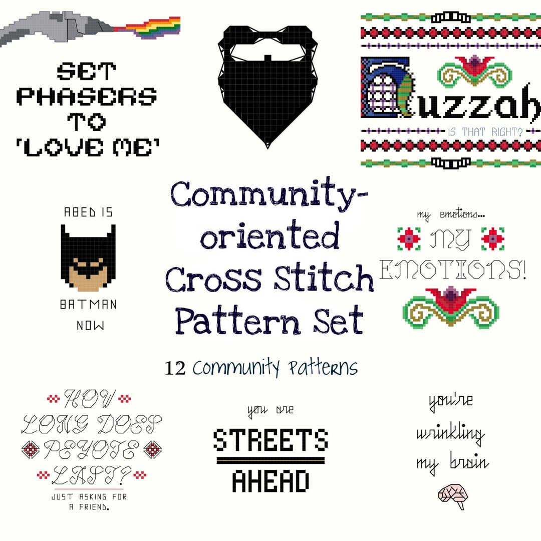 Cross Stitch Pattern Set -- 12 Community Oriented Patterns, Streets ...