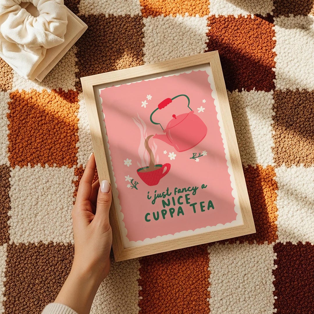 Vintage Kettle Print // Pink Kitchen Print, Gift for Tea Lover, Cuppa ...