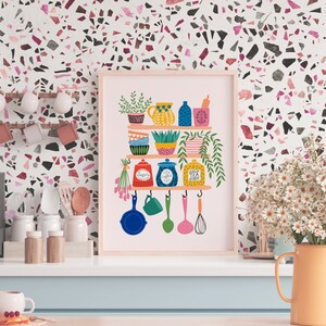 Colourful Kitchen Print // Kitchen Wall Decor, Kitchen Illustration ...
