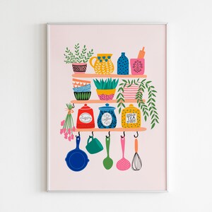Colourful Kitchen Print // Kitchen Wall Decor, Kitchen Illustration ...