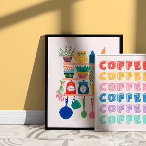 Colourful Kitchen Print // Kitchen Wall Decor, Kitchen Illustration ...