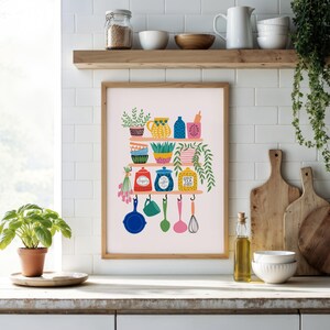 Colourful Kitchen Print // Kitchen Wall Decor, Kitchen Illustration ...