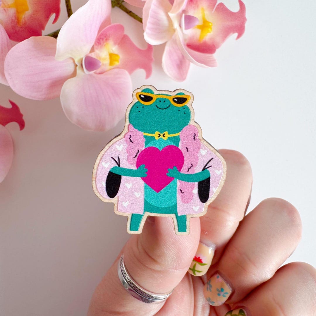 Frog Pin Badge, Cute Froggy Stuff, Wooden Pins for Jacket, Eco Friendly ...