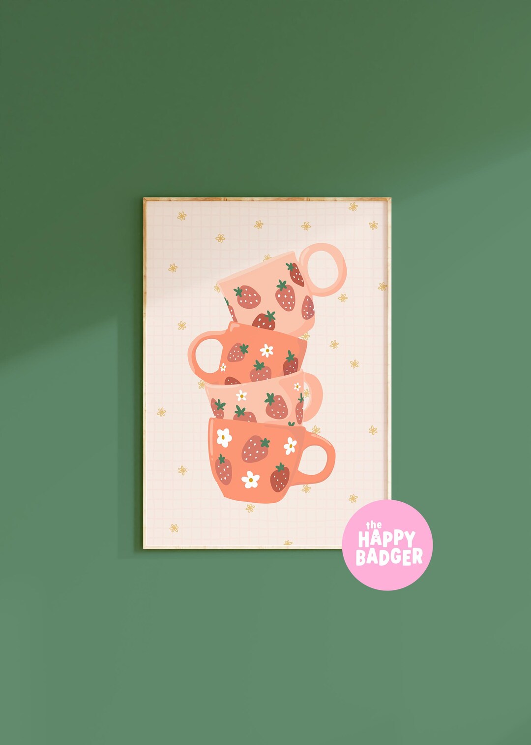 Strawberry Mugs Print | Colourful Kitchen Wall Art | Orange ...