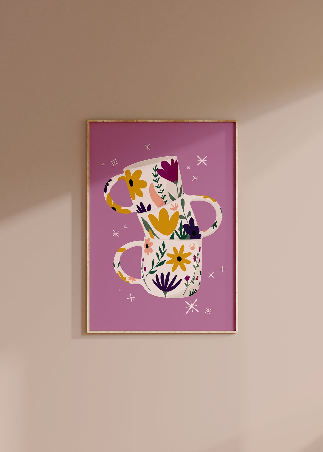 Purple Mugs Print // Kitchen Wall Art Print Mug Illustration Cuppa Tea ...