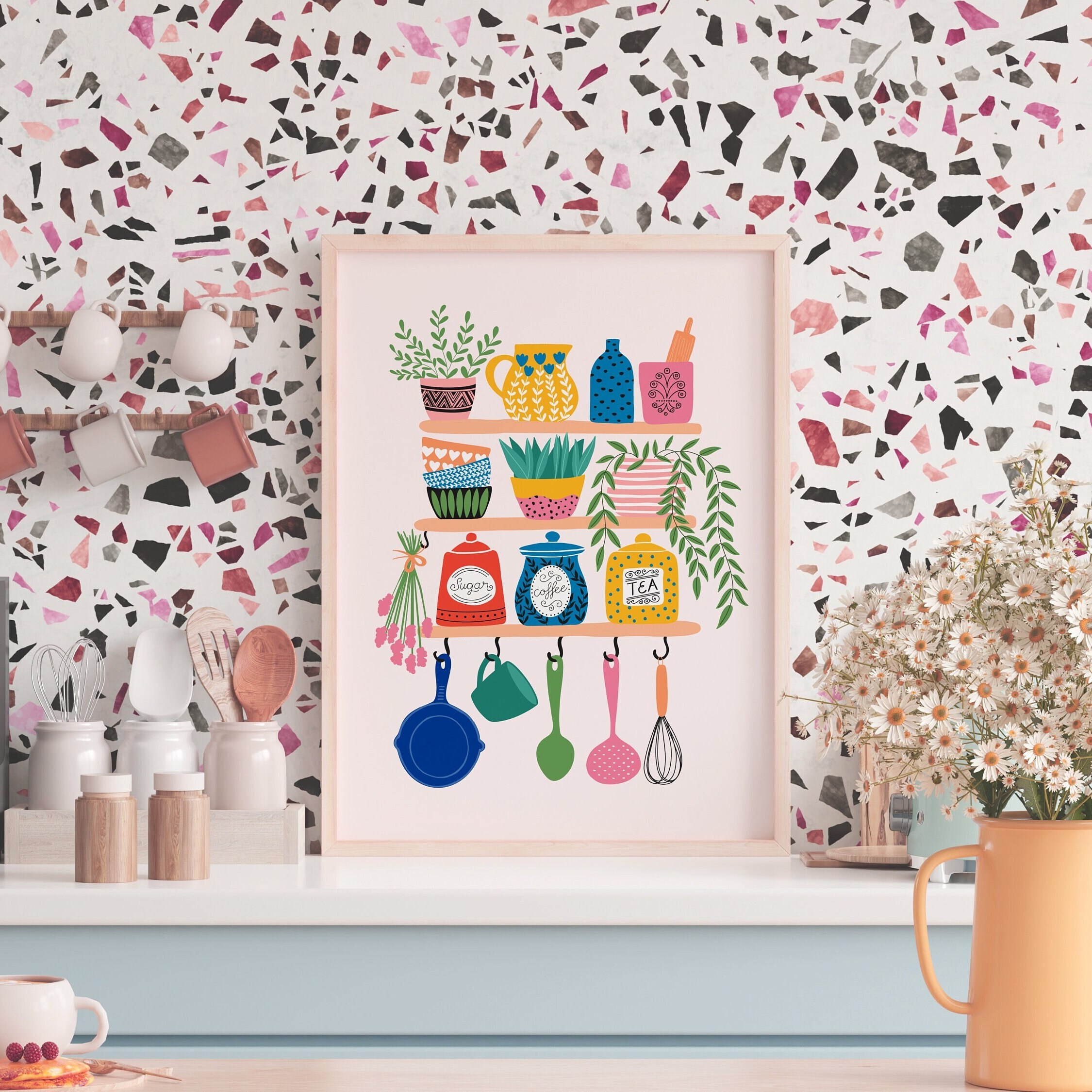 Colourful Kitchen Print // Kitchen Wall Decor, Kitchen Illustration ...
