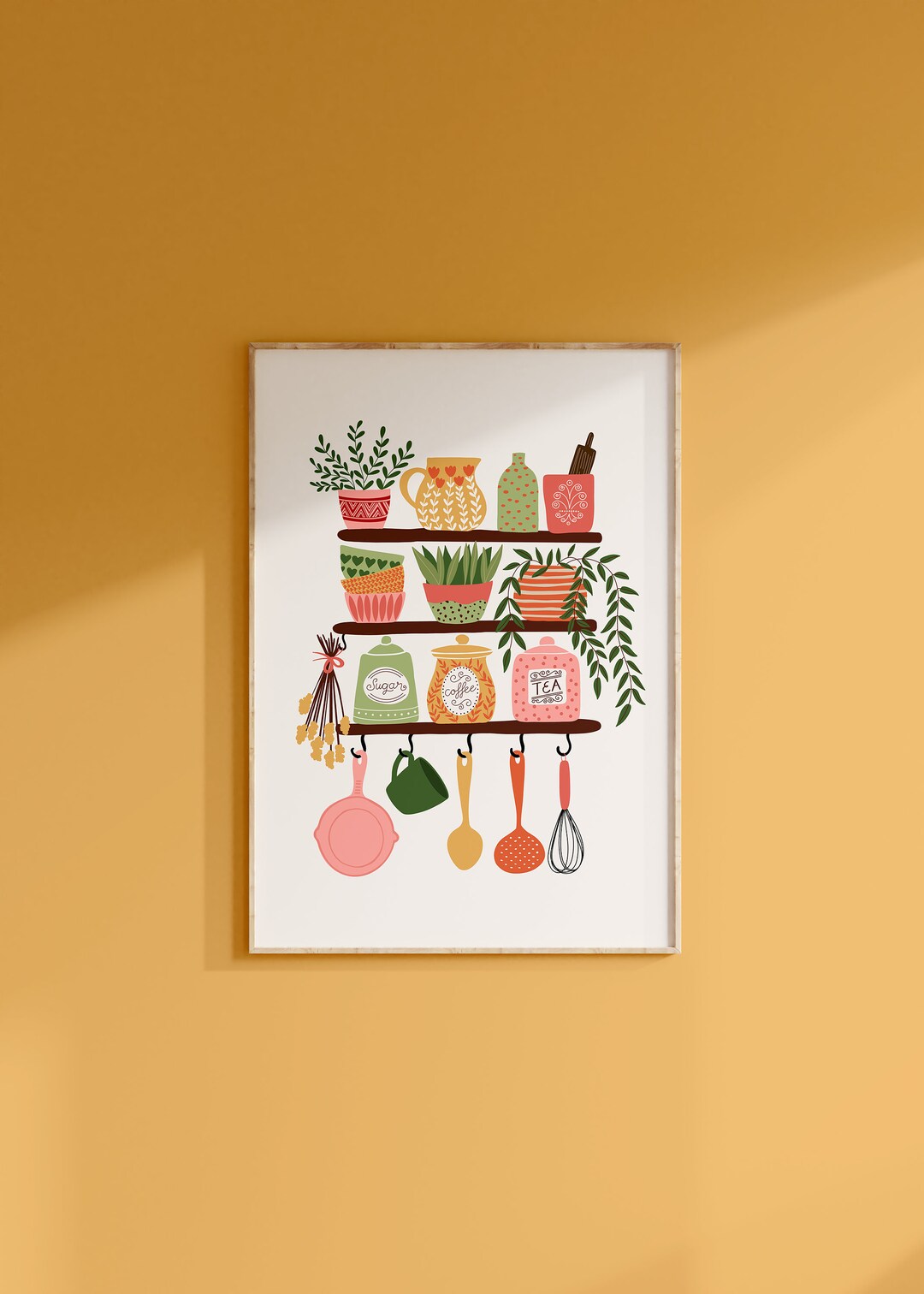Kitchen Shelves Print // Colourful Kitchen Decor, Kitchen Illustration ...