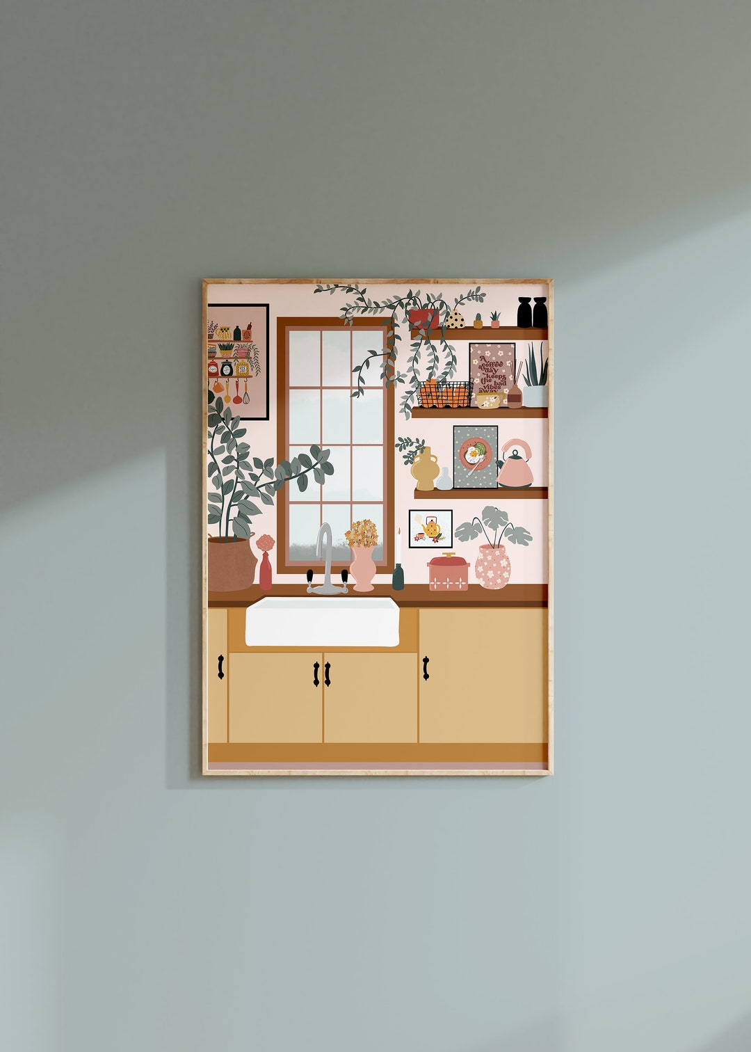 Boho Kitchen Print // Neutral Bohemian Kitchen Sink Botanical ...