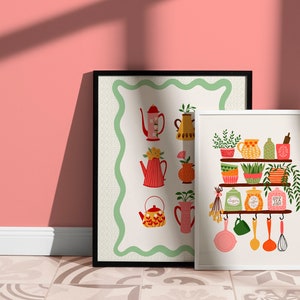 Kitchen Shelves Print // Colourful Kitchen Decor, Kitchen Illustration ...