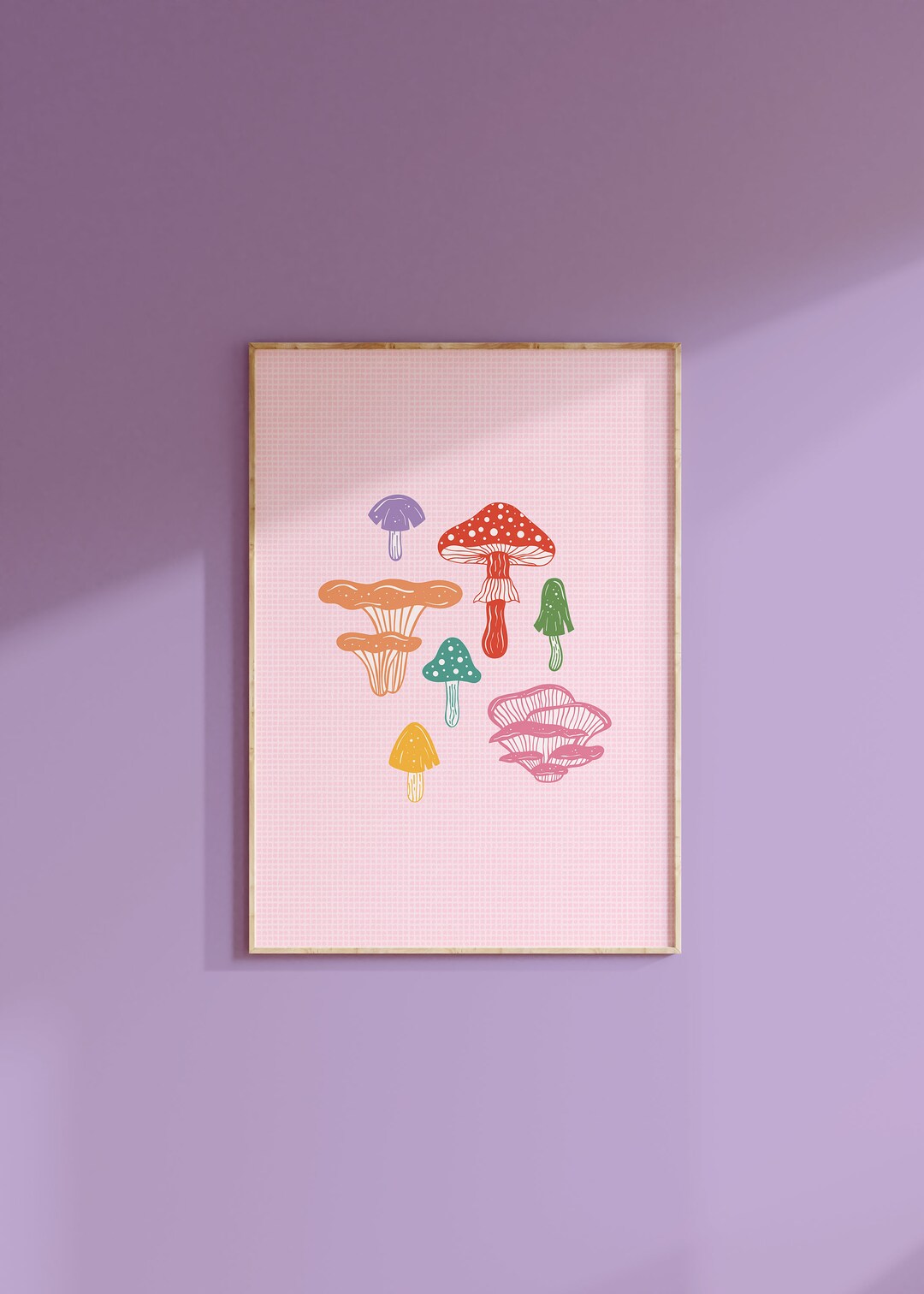 Pink Mushroom Print, Mushroom-themed Decor, Bright Wall Art Posters ...