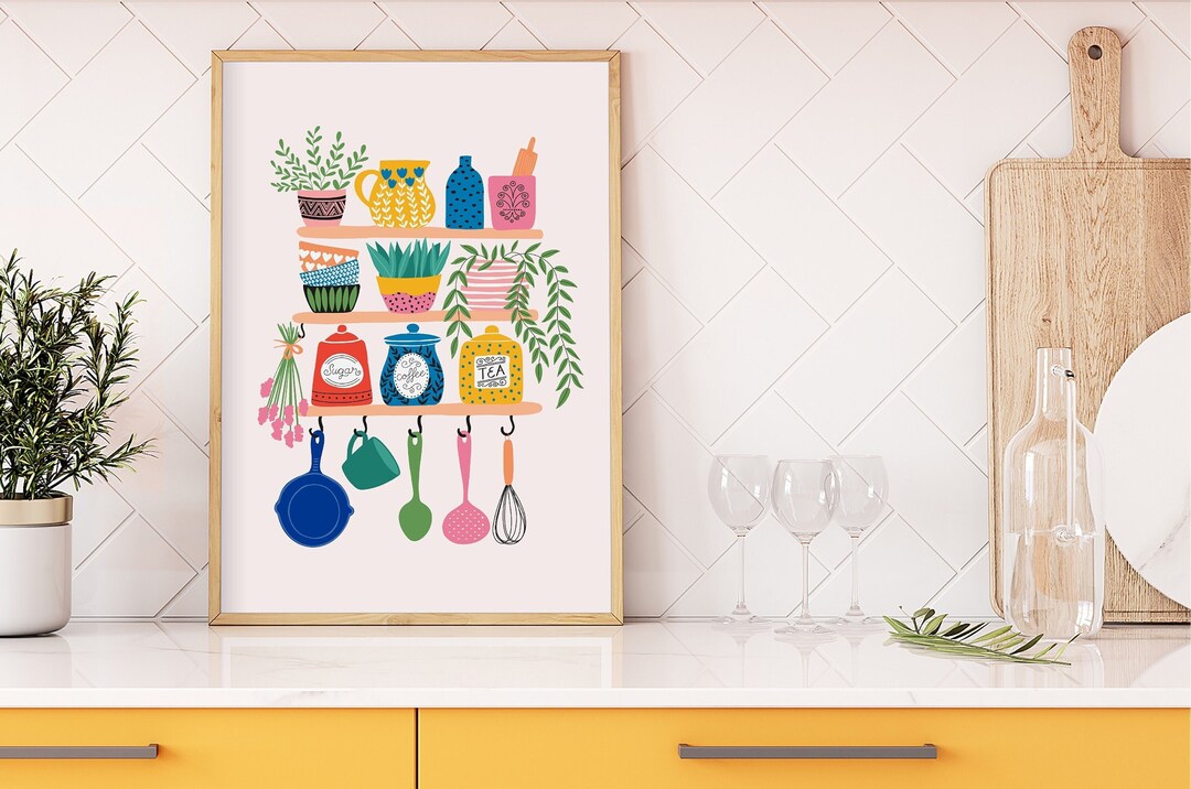 Colourful Kitchen Print // Kitchen Wall Decor, Kitchen Illustration ...