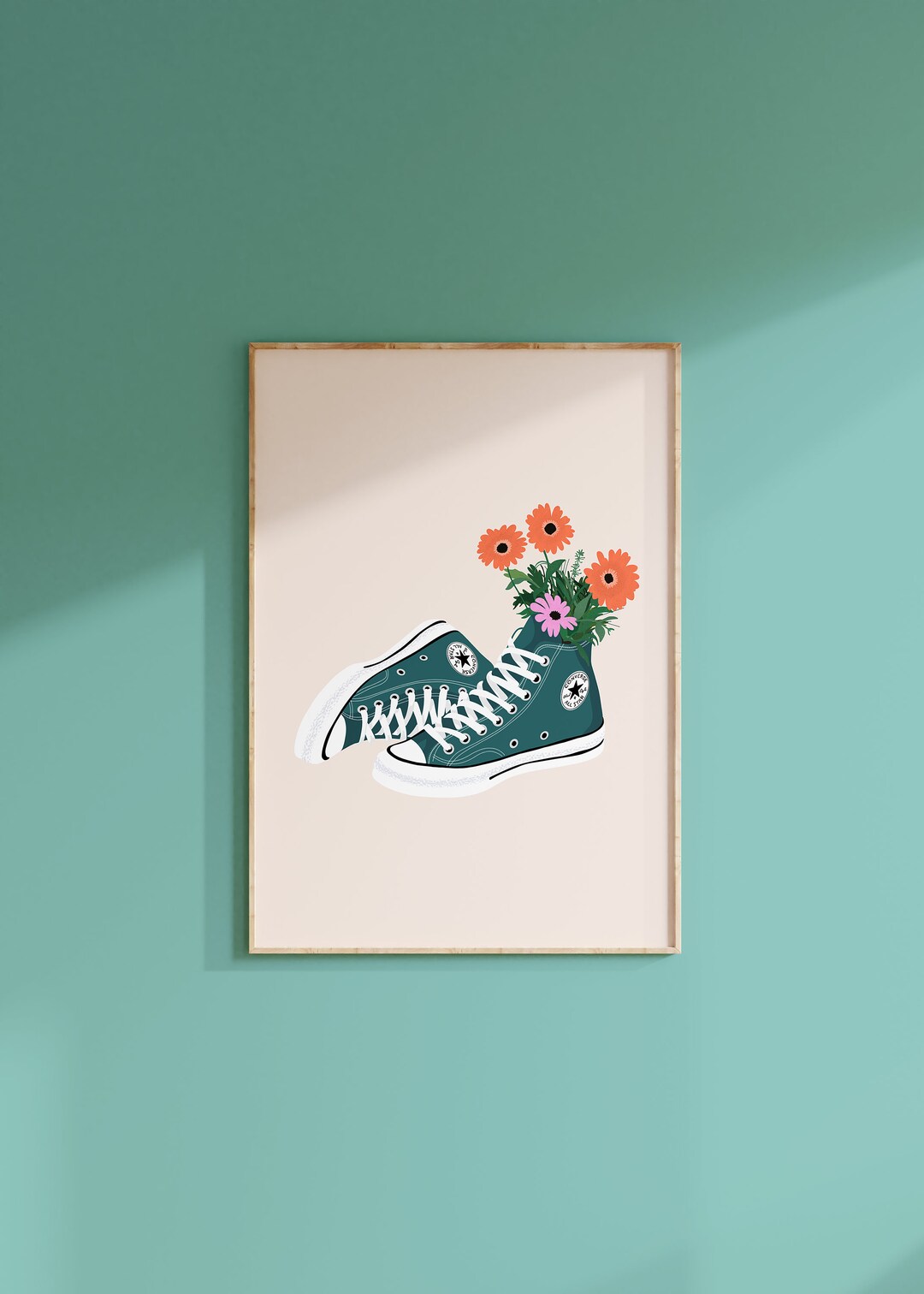 Trainers Print // Teal Wall Art Colourful Bedroom Decor High Top ...