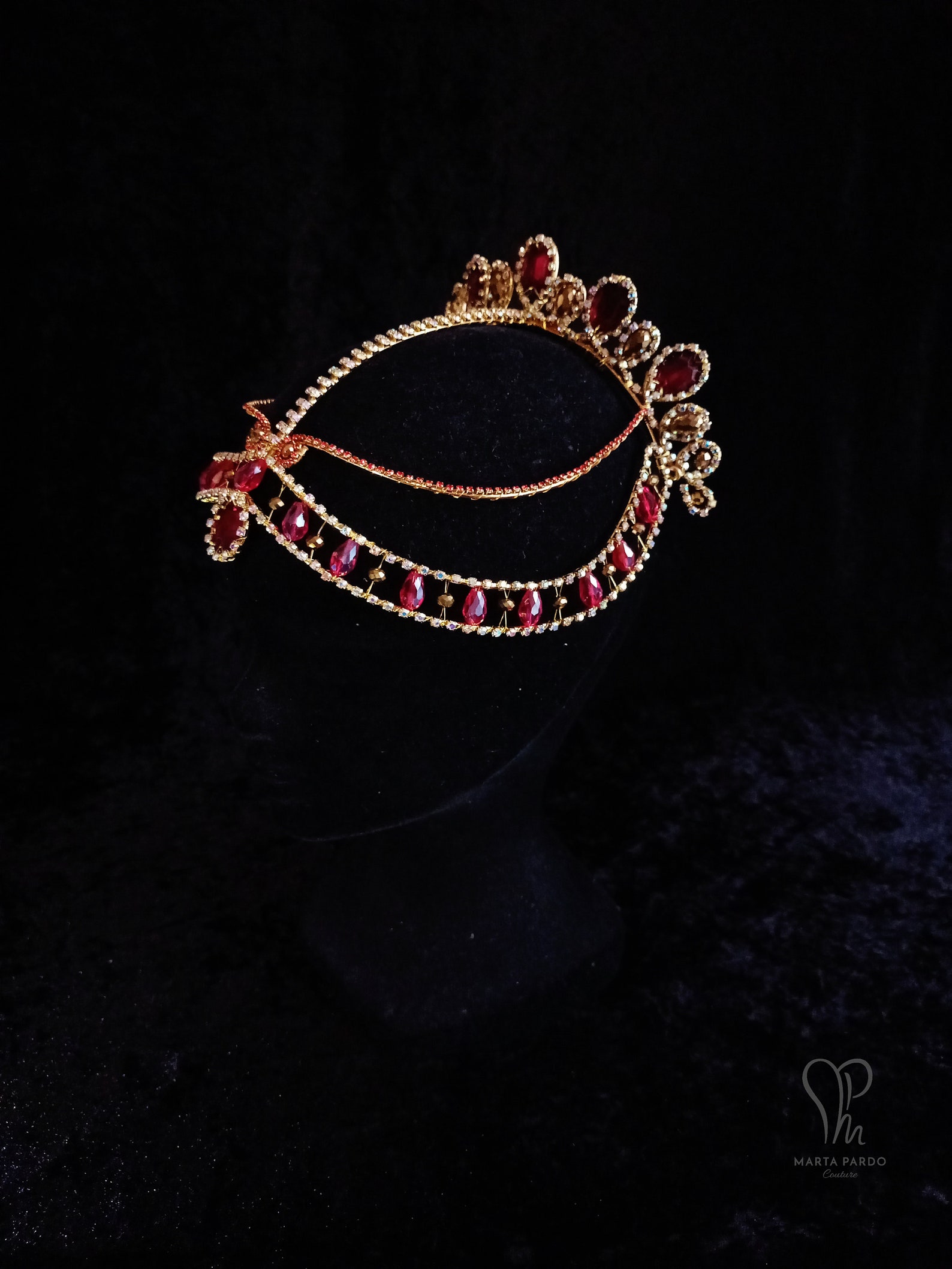 Ballet Tiara LEYRE -gold Wires, Red Rhinestones, Crystal Chain - Nikiya ...
